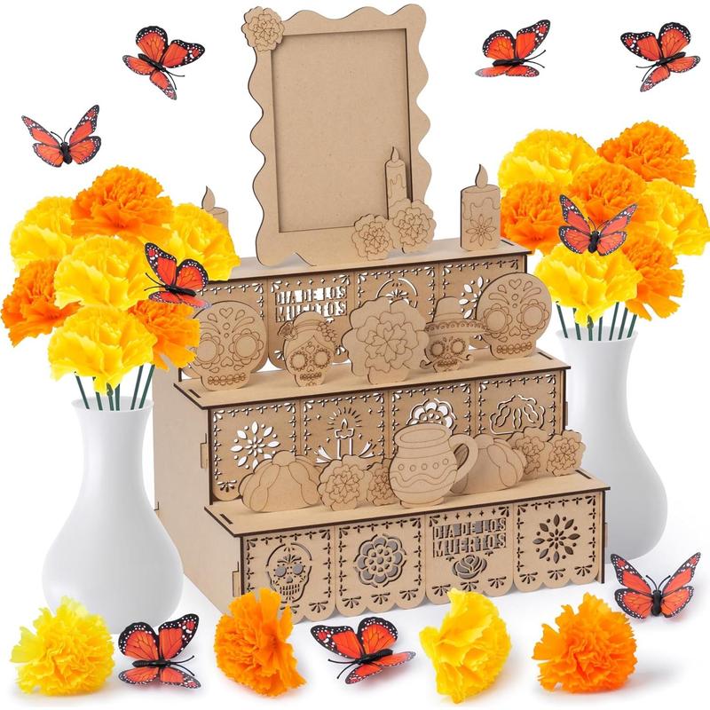 Day of The Dead Altar Ofrenda - 37pcs Wooden Shadow Box Photo Frame Set ...
