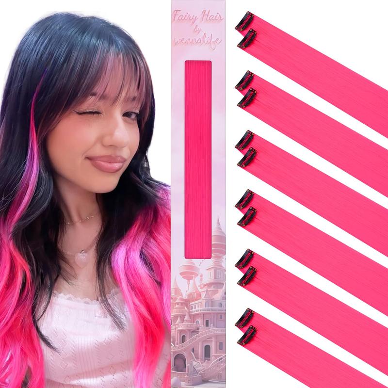 12 count Hot Pink Hair Extensions Clip in, Colored Clip in Hair ...
