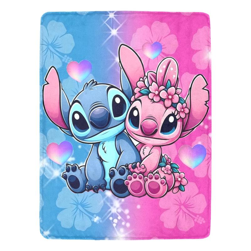 DISNEY CLASSIC Stitch & Angel Flannel Blanket Soft Warm Lightweight ...
