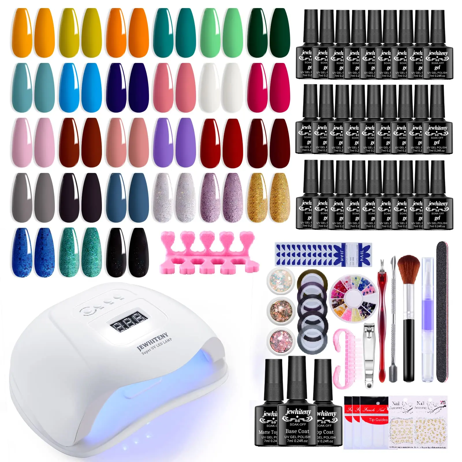 JEWHITENY 27 Colors Gel Nail Polish Kit with U V Light, 120W U V LED ...