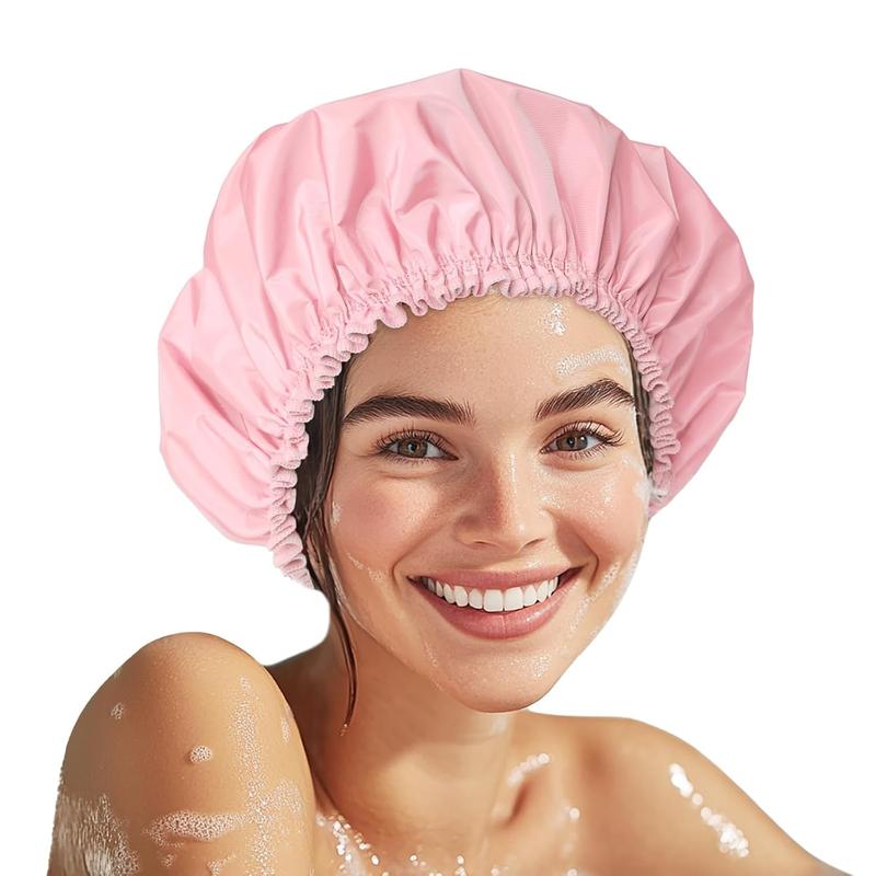 Double Layer Waterproof Shower Cap - Pink Hair Protector - TikTok Shop