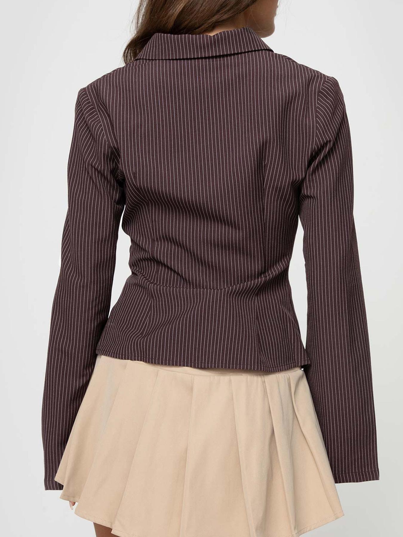 Women's Button Front Striped Slim Blouse Long Sleeve - TikTok Shop