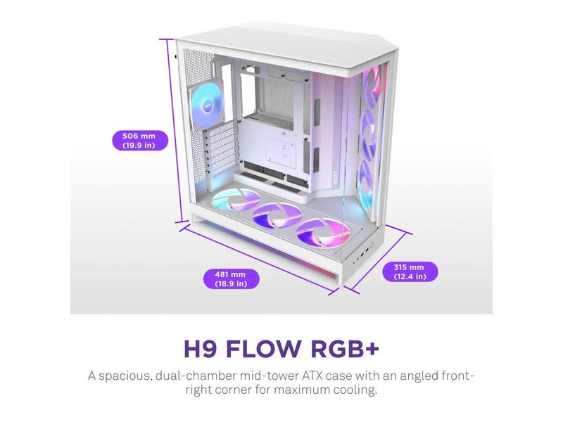 NZXT H9 Flow RGB+ (2025) Large Dual-Chamber ATX Mid-Tower Airflow PC ...
