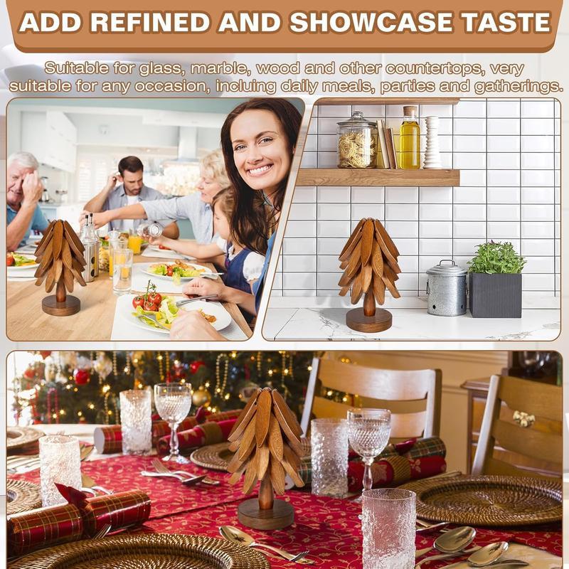 Natural Wooden Tree Trivet Set - Christmas Tree Design | Heat-Resistant ...