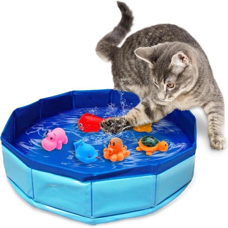 Interactive Portable Cat Pool Toy Set, Includes 6 Fish-Shaped Water ...