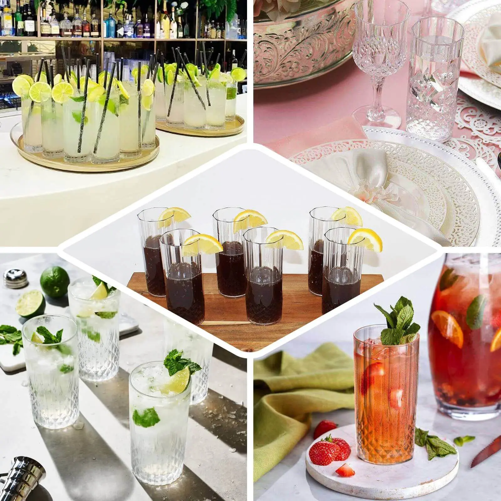 6-Pack Transparent Plastic Highball Drink Glasses 14oz, Crystal Cut ...
