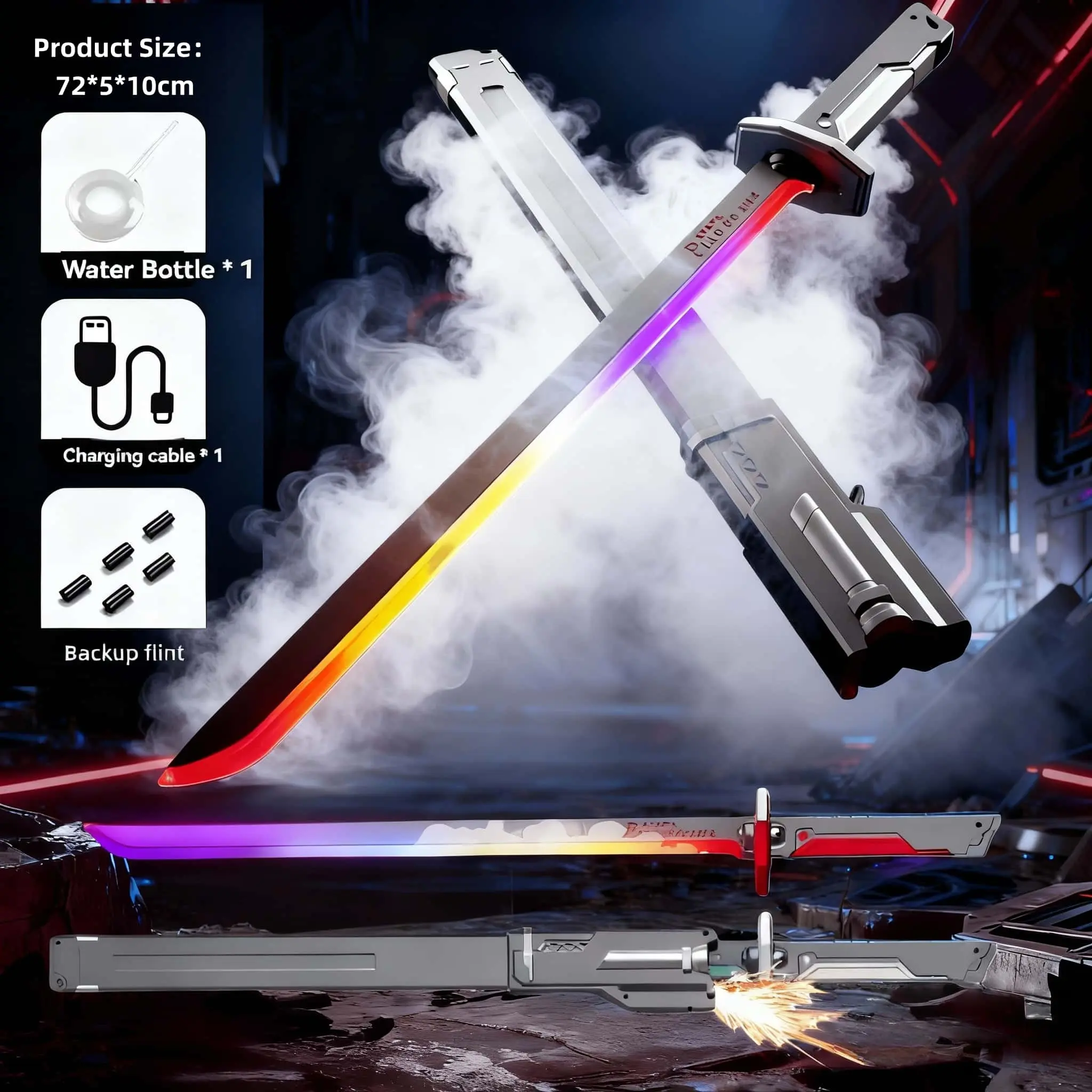 Cyberpunk Sparkblade Sword with Sparks - LED Light and Spray Effect ...