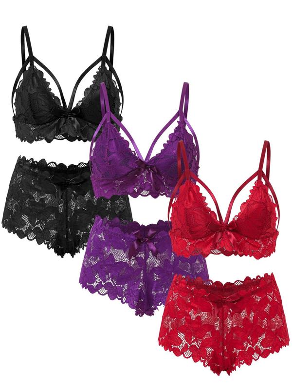 Women's Plus Size Cut Out Push Up Lace Bra & Bow Front Sheer - TikTok Shop