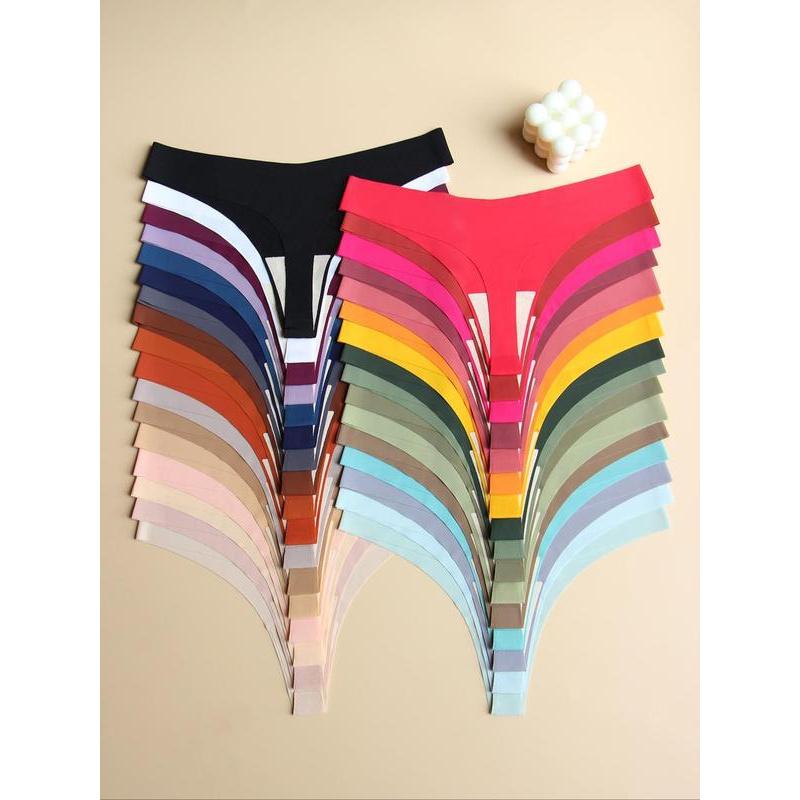 12pcs Women's Solid Color V-shaped Waist Thong, Breathable Comfortable ...