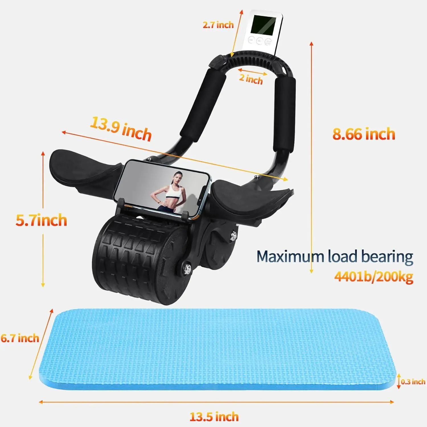 2025 New Ab Roller Wheel with Timer& Knee Mat,Automatic Rebound ...