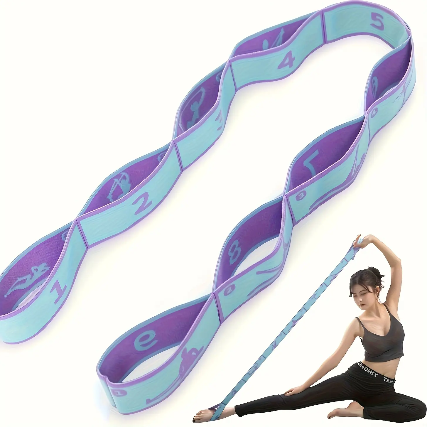8-Ring Numbered Yoga Resistance Bands (Level 1-8), Purple/Pink, for ...