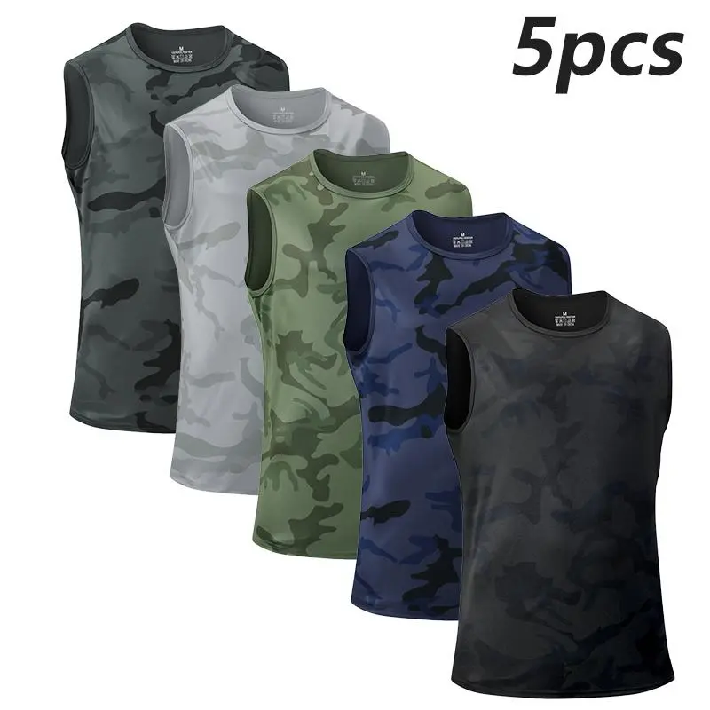 Men's Summer 5-Pack Camouflage Tank Tops Crew Neck Sleeveless ...