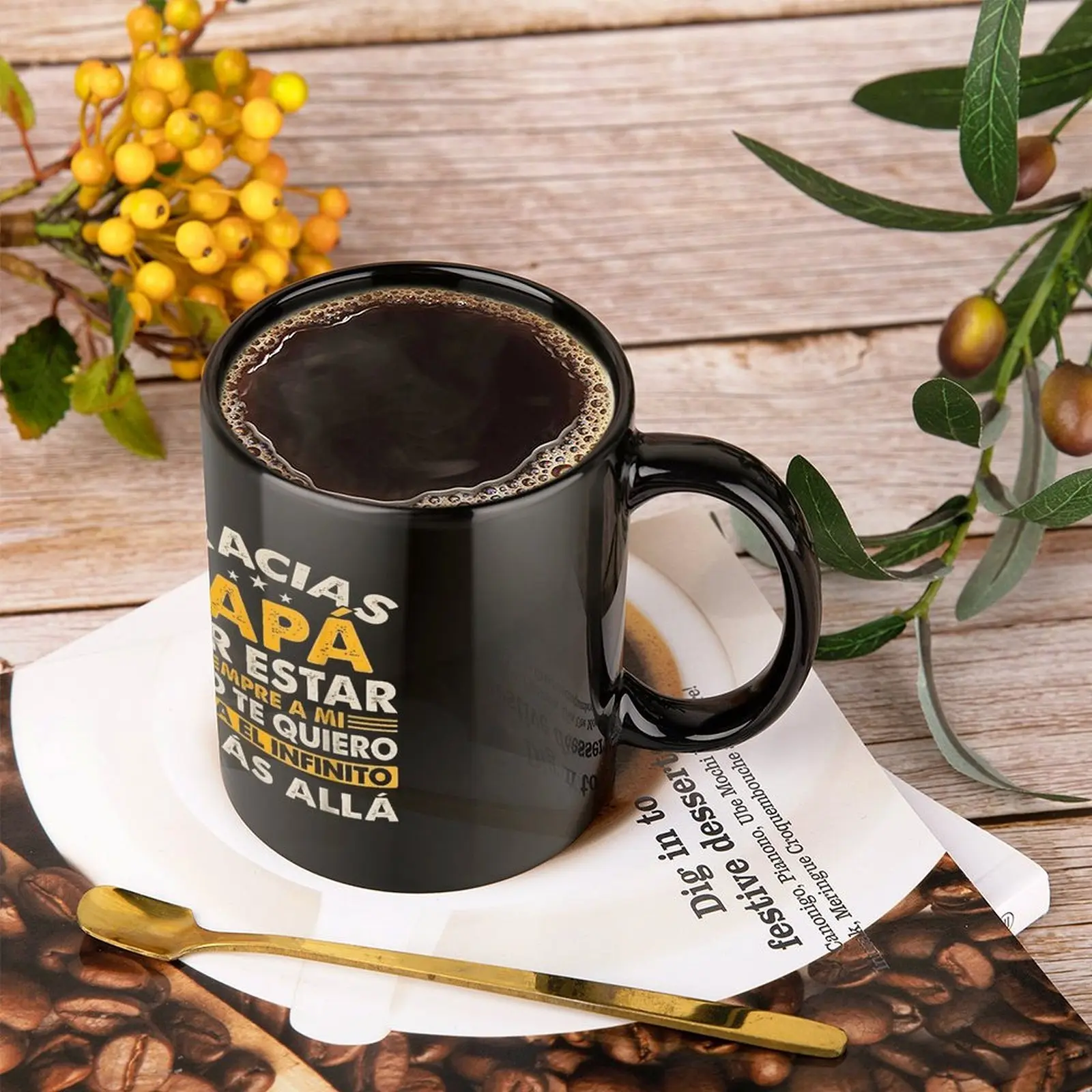 Gracias Papá Por Estar Siempre A Mi Lado Black Mug, 11oz & 15oz Glossy ...