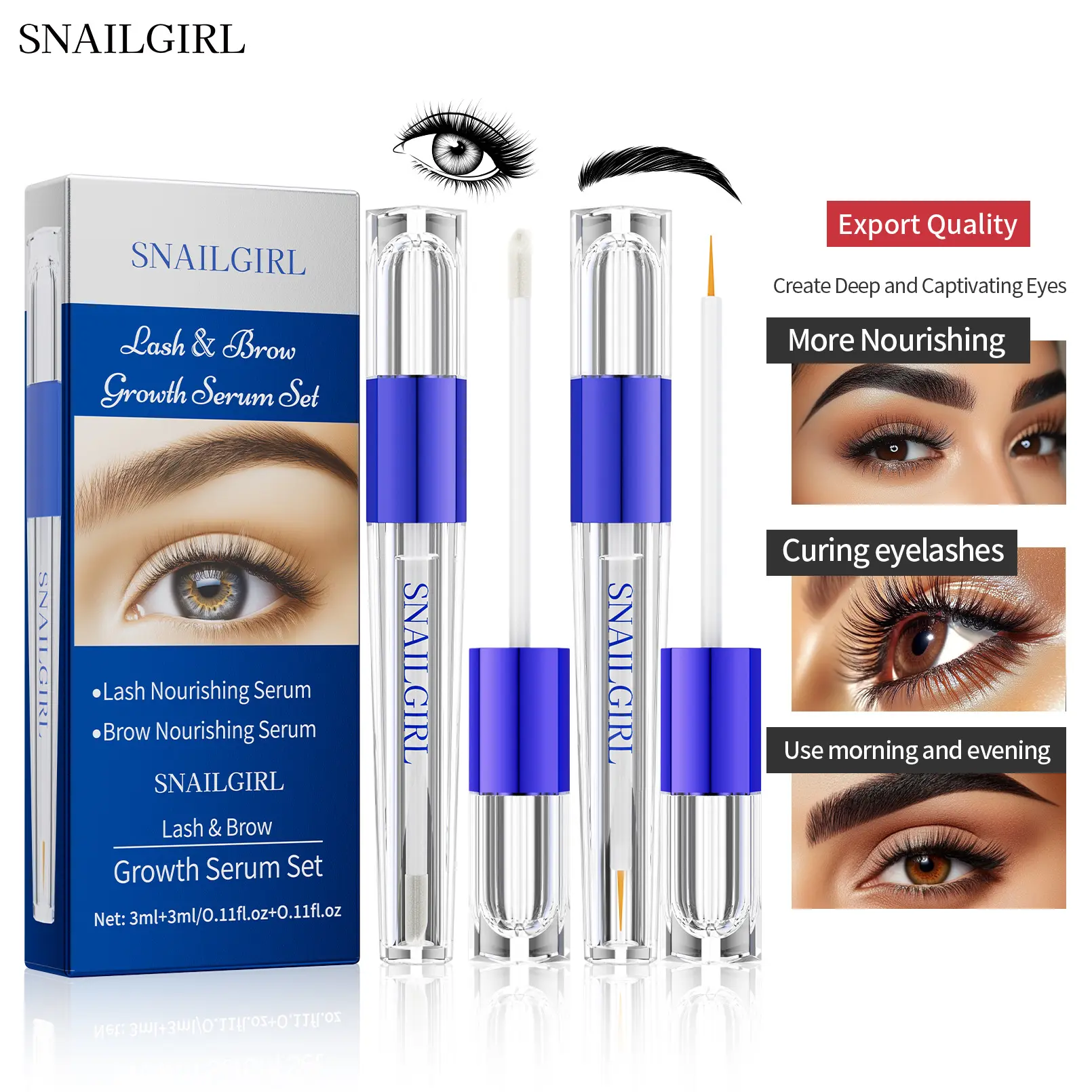SNAILGIRL Mascara + Eyebrow Liquid Combination Set Eyelashes Waterproof ...