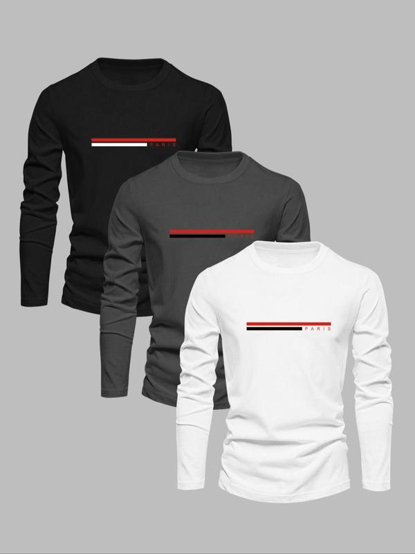 Men's Letter & Striped Print Round Neck Sweatshirt, Loose Casual Long ...