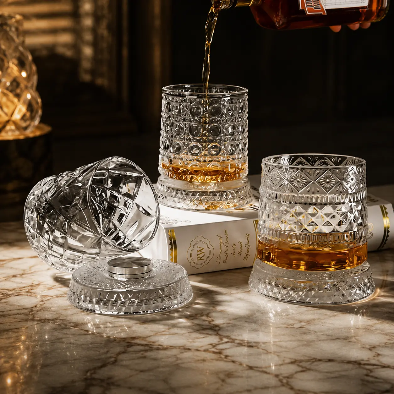 Luxury 360° Spinning Crystal Glass – Star-Cut Stress Relief Whiskey ...