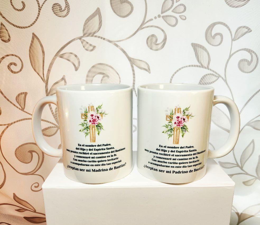 Padrino & Madrina Mugs with Cross and Floral Design for Special ...