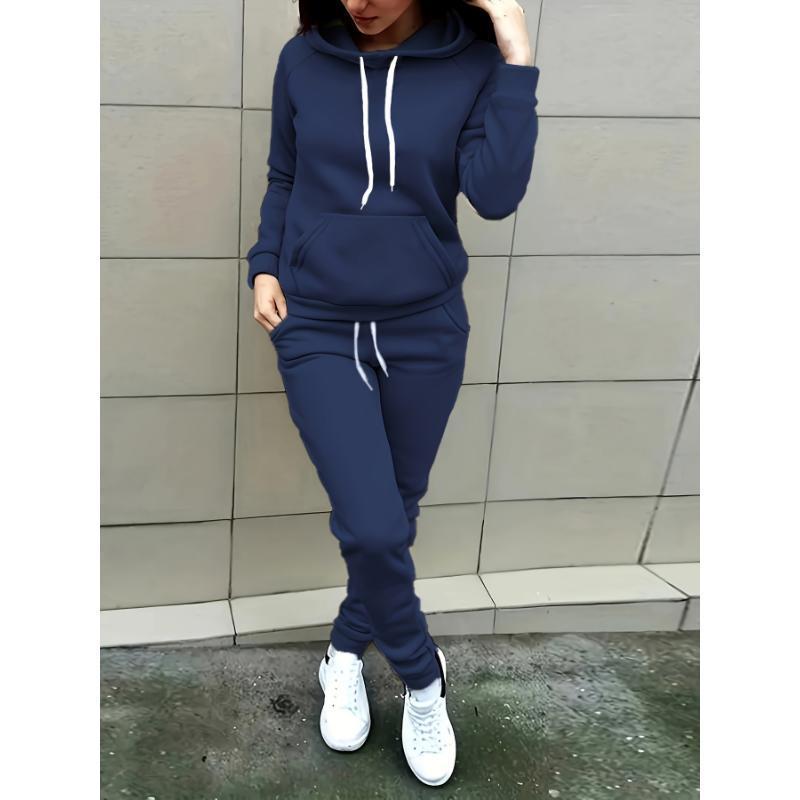 [Two-piece Casual Hoodie Set] Solid Casual Two-piece Set, Kangaroo ...