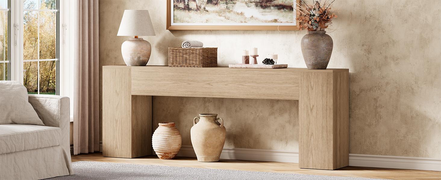 86-Inch Oak Console Table for Living Room, Farmhouse Extra Long ...