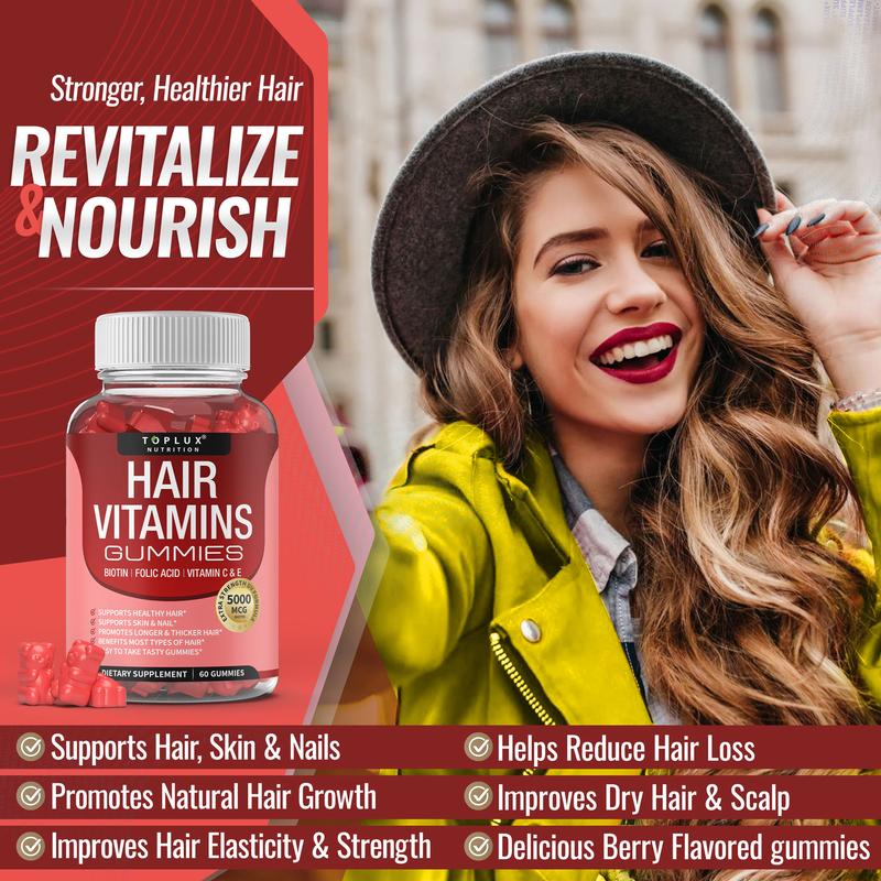 Hair Vitamins Biotin Gummies (5000 mg) Supplement for Hair, Skin ...