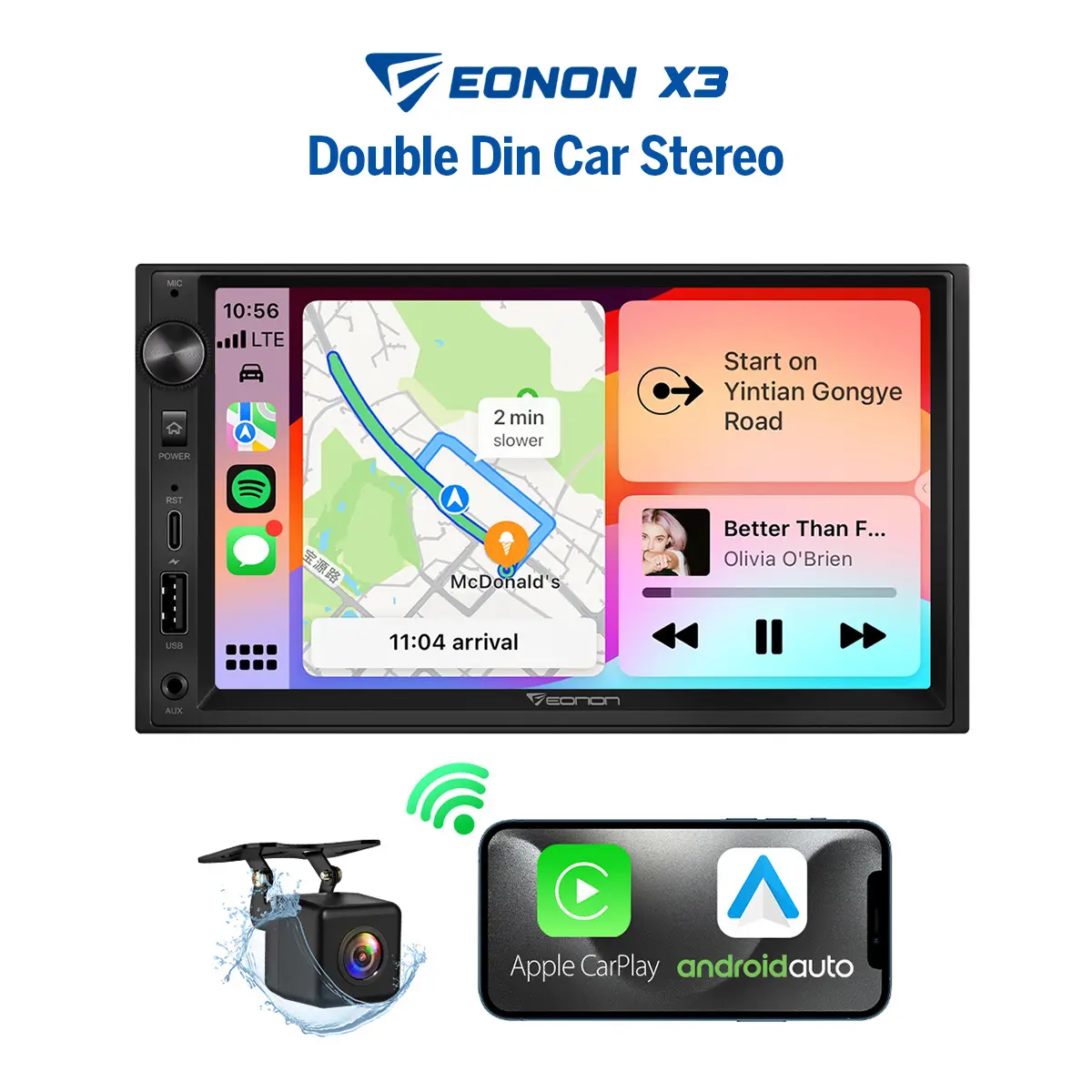 Eonon 7'' Double Din Car Stereo Wireless CarPlay & Wireless Android ...