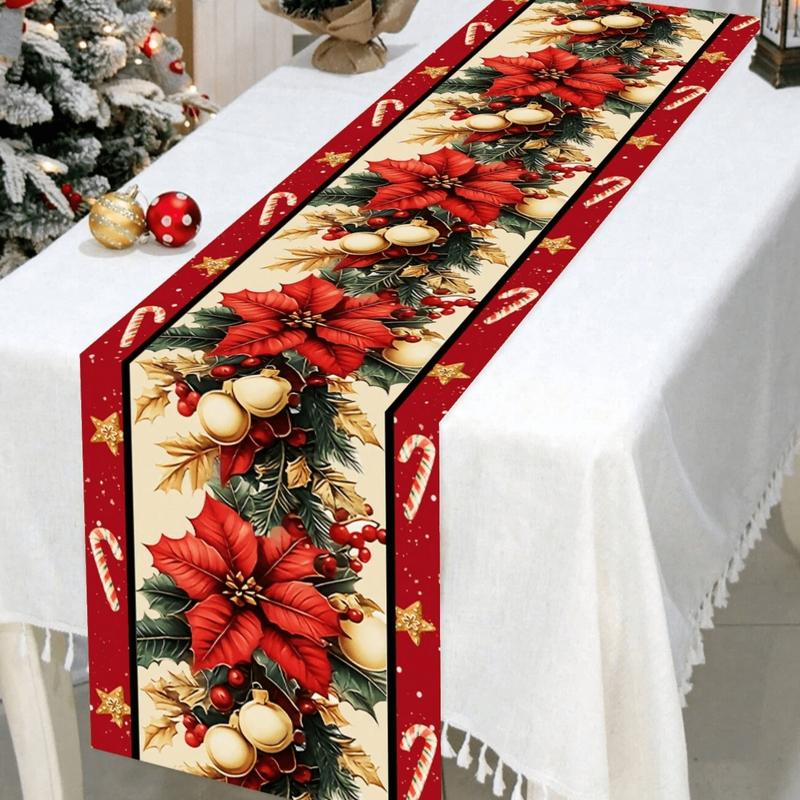 Christmas Table Runner 30x180 Cm, Light Base with Block Edges, Santa ...