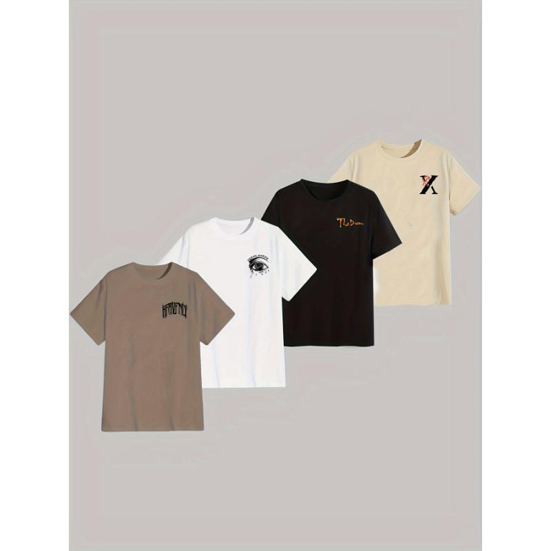 [Graphic Tees for Summer] 4pcs Men's Graphic Tees - Lightweight ...