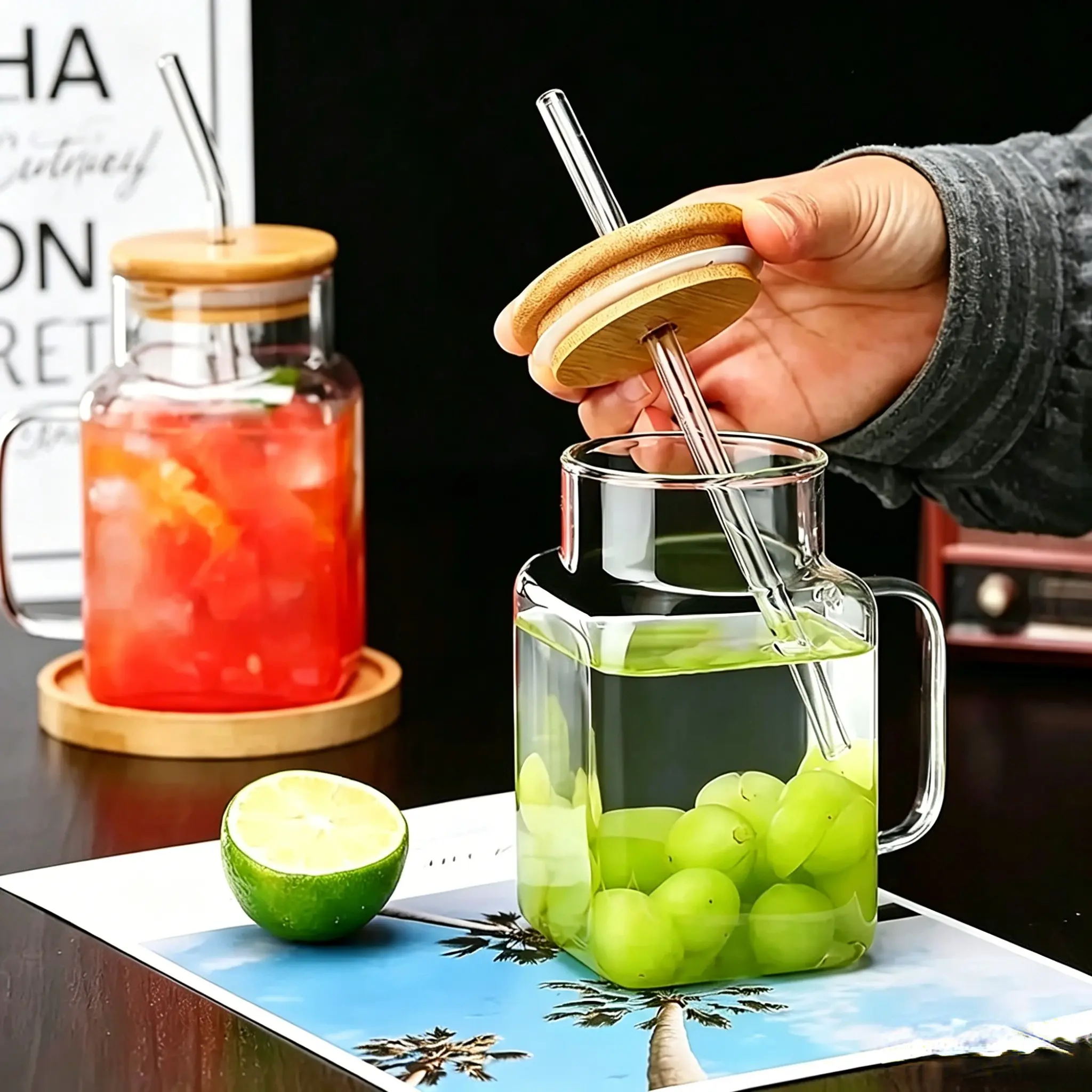 New Square Glass Milk Tea Cup, Fashion Straight Cylinder Design with ...