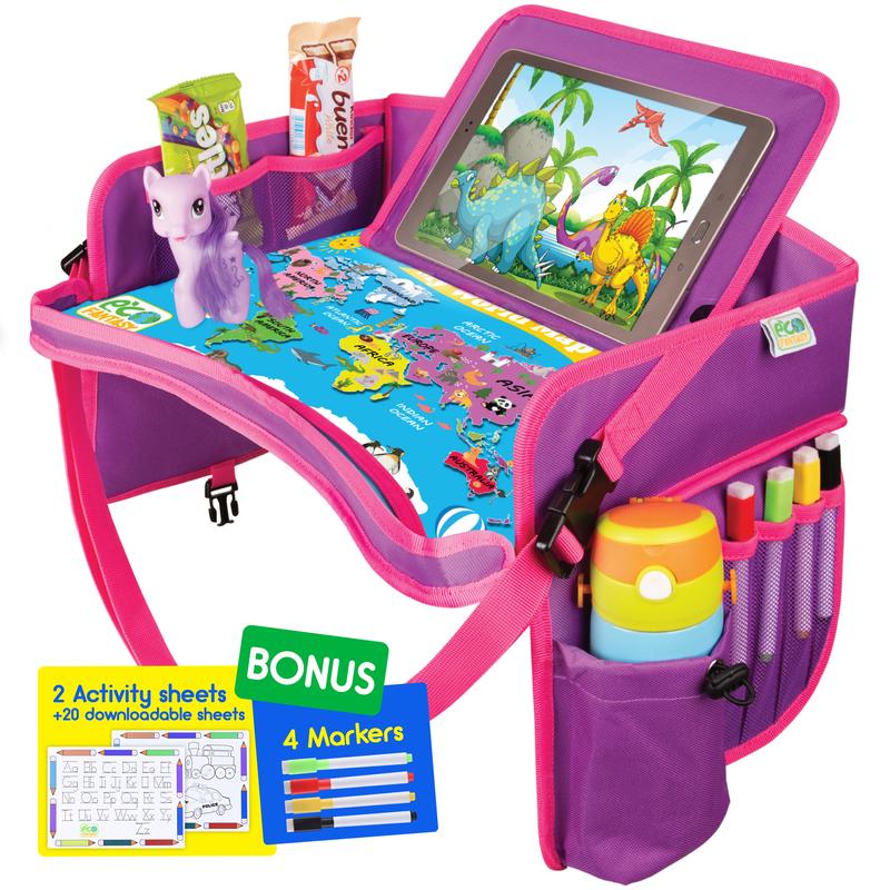 ECOFANTASY Kids Travel Tray - Waterproof Carseat Table Top - Car Seat ...