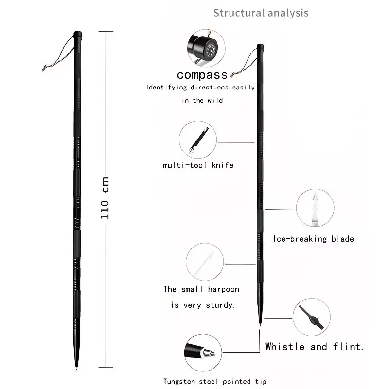Multifunctional tactical trekking stick, built-in compass and canvas ...