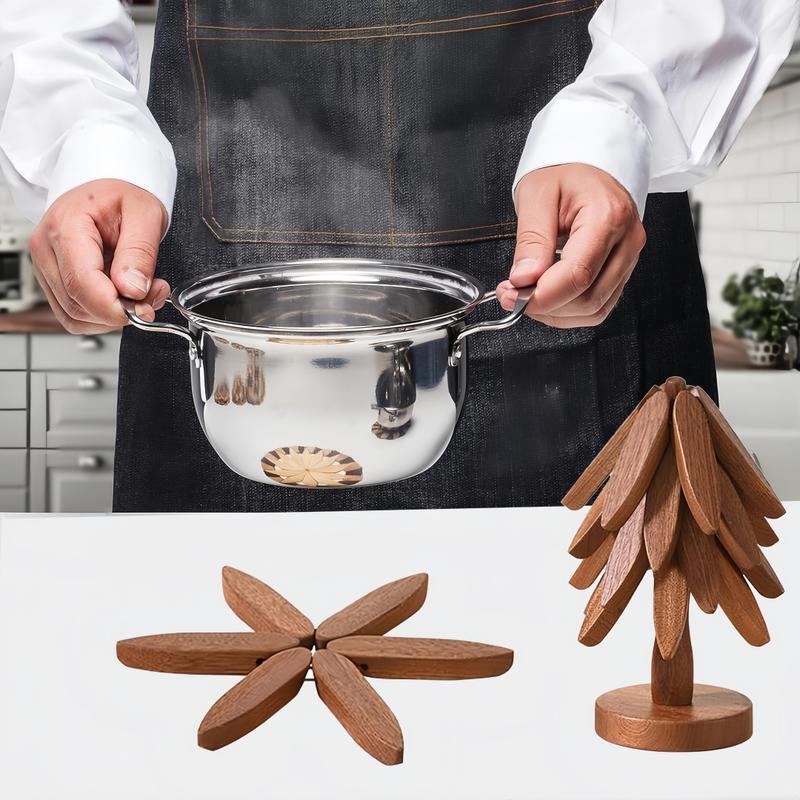 Natural Wooden Tree Trivet Set - Christmas Tree Design | Heat-Resistant ...