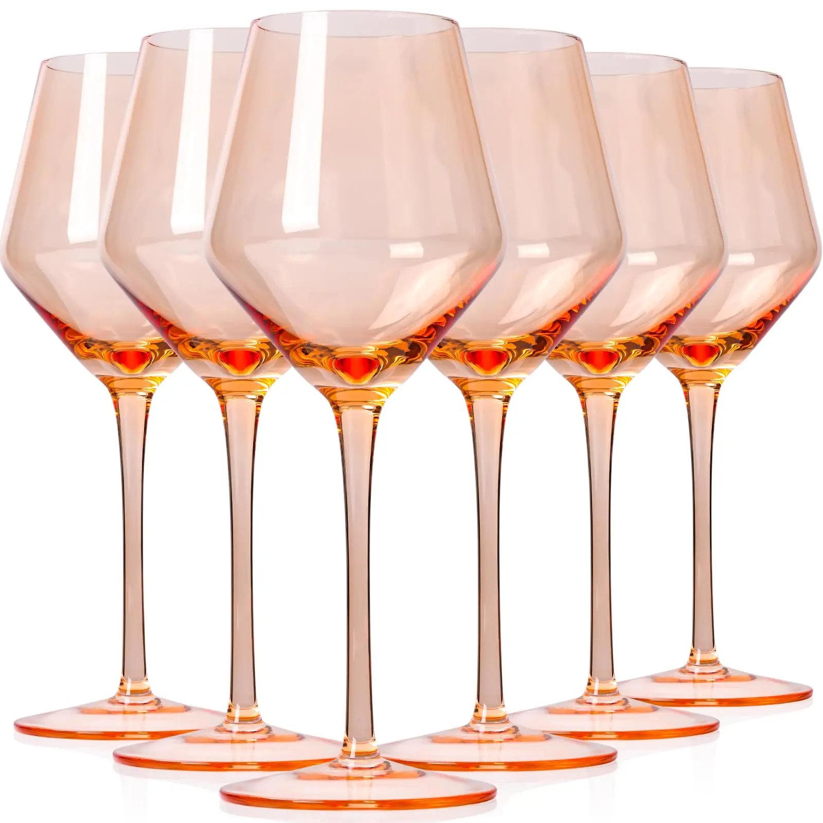 Peach Color Wine Glasses Set 6-16oz Light Pink Wine Glasses with Stem ...
