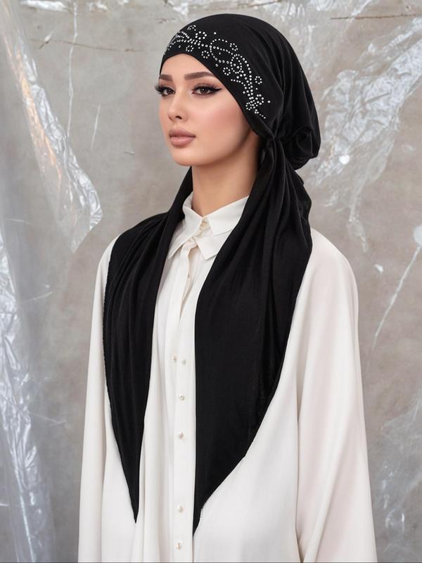Women's Solid Color Rhinestone Decor Instant Hijab, Fashionable Modest ...