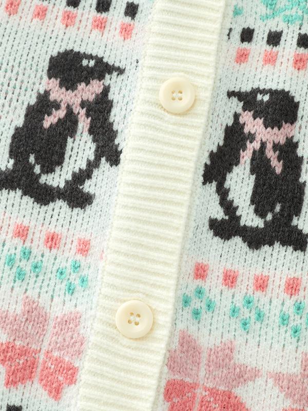BLOOMCHIC Supersoft Festive Penguin Pattern Jacquard Knit Cardigan ...