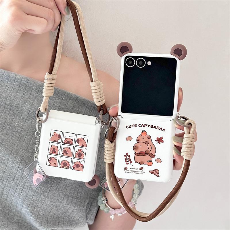 Kawaii Cartoon Leather Hinge Phone Case For Samsung Galaxy Z Flip 7 6 5 ...
