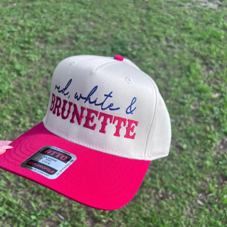 Red White & Brunette Trucker Hat –– 4th of July Patriotic Baseball Cap ...