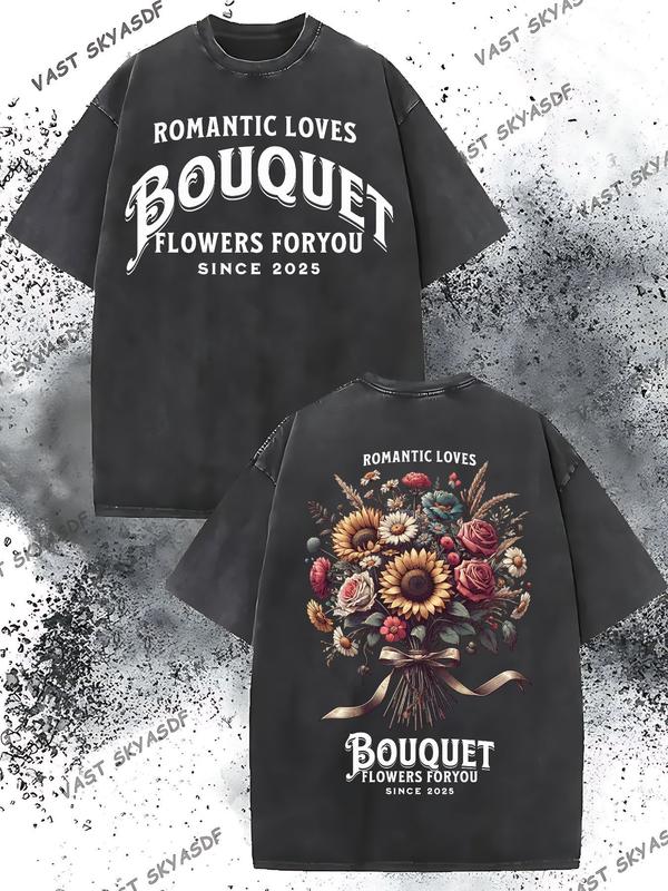 Vintage Style Unisex Graphic T-Shirt with Romantic Bouquet Design for ...