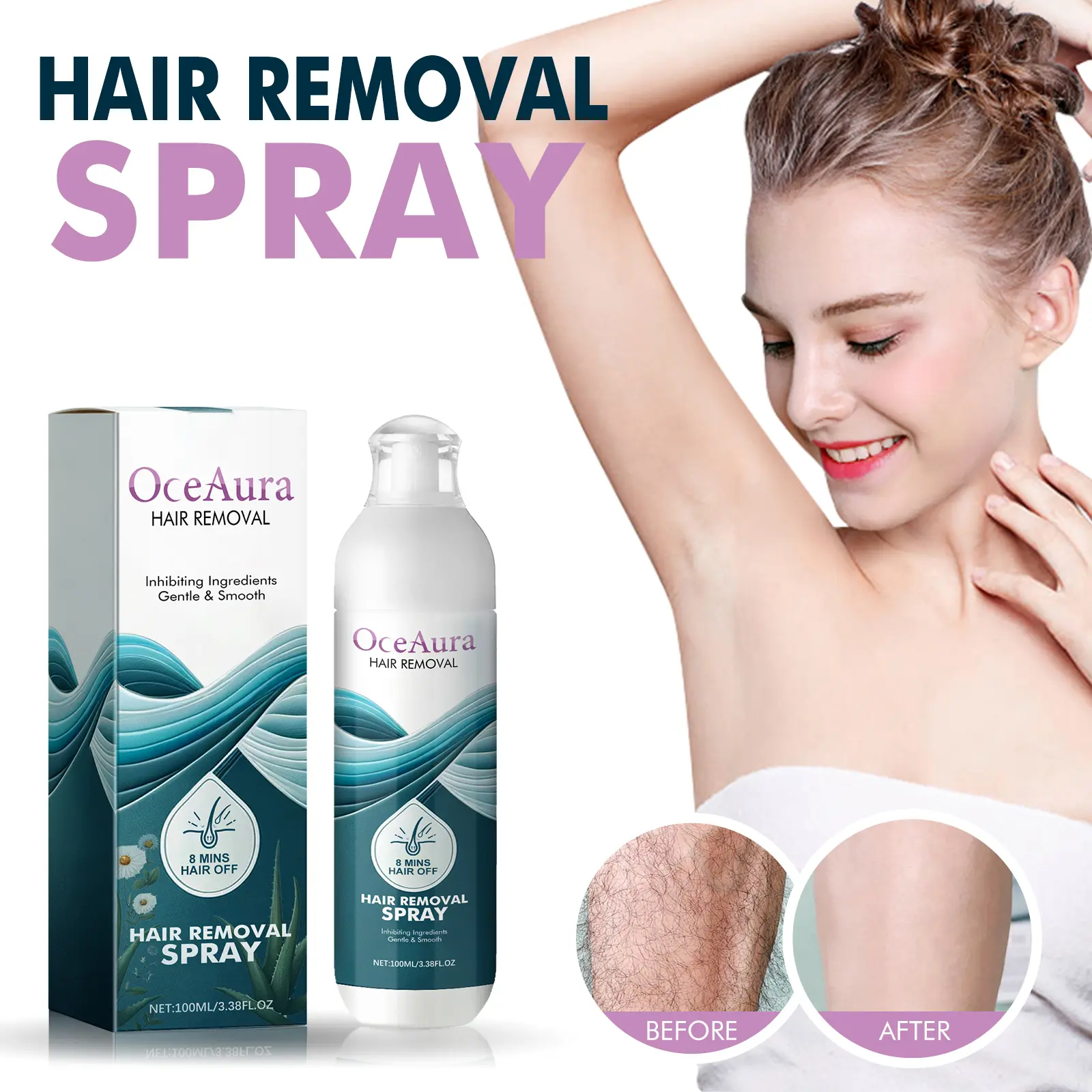 Gentle Hair Removal Spray for Underarms Legs Hands, Non-Irritating Skin ...