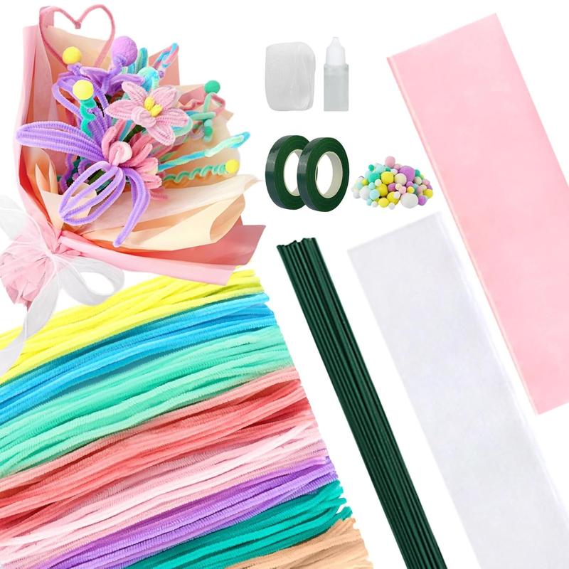 200 Piece Pipe Cleaner Flower Set, 8 Color Pipe Cleaner for Crafting ...