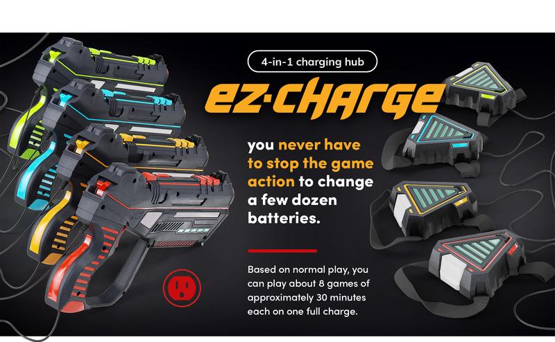 Ultimate Rechargeable Laser Tag Set 4 Blasters & Vests Sensors - Long ...