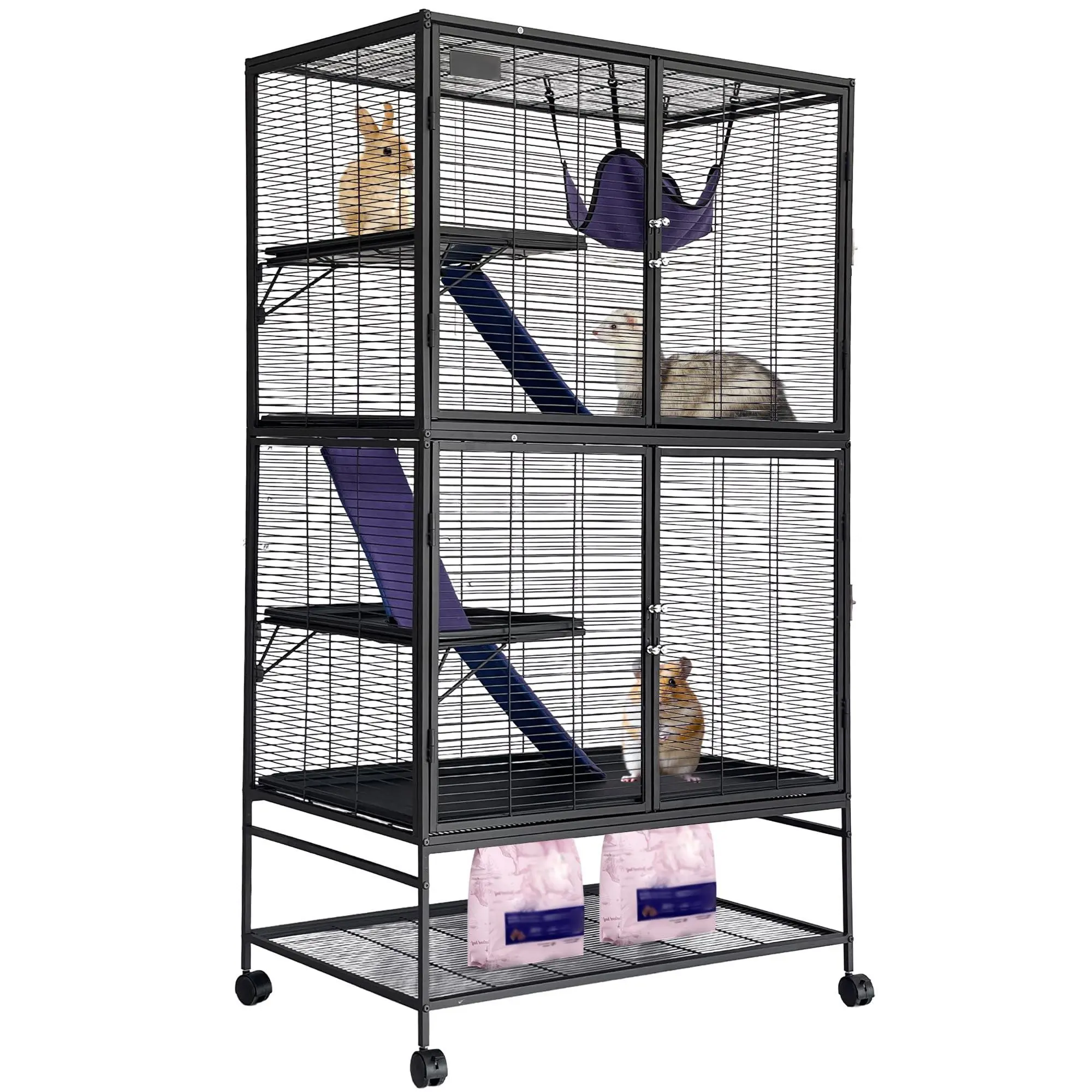 64" Large 4-Tier Metal Small Animal Cage with Wheels, Multi-Level ...