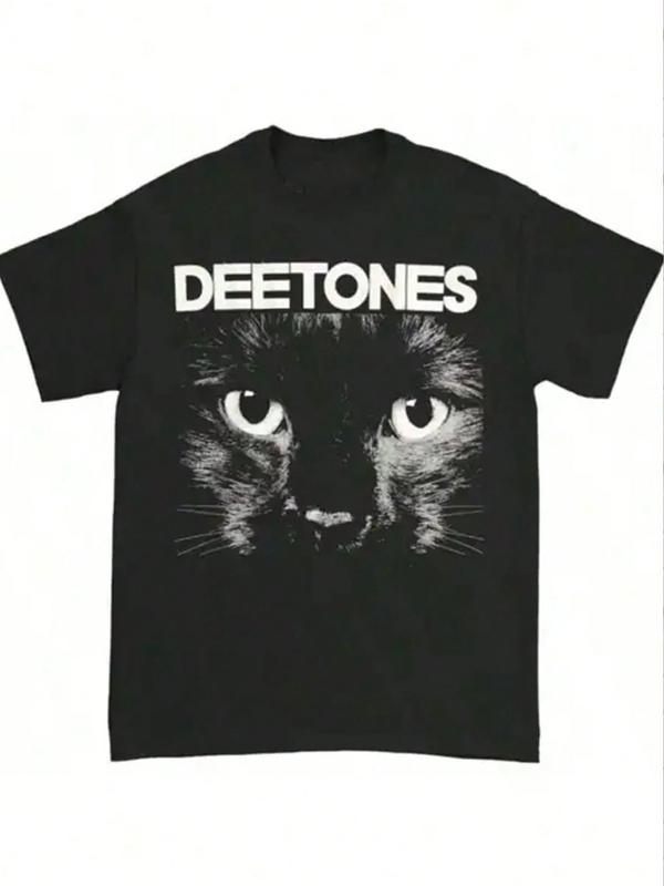 Deftones Cat Rock T-Shirt, Short Sleeve Graphic Tee, Pure Cotton ...