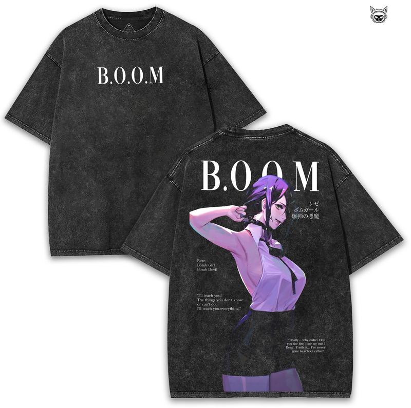 Reze – Chainsaw Man Double Printed Oversized Tee, 260GSM Washed Fit ...