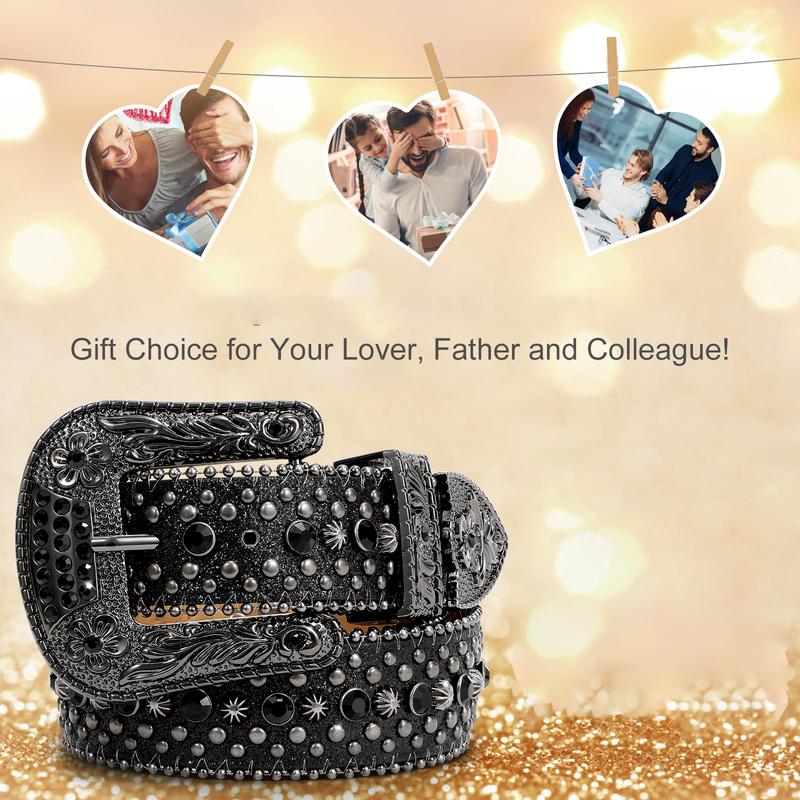 XZQTIVE Men Women Rhinestone Studded Western Leather Belt Western ...