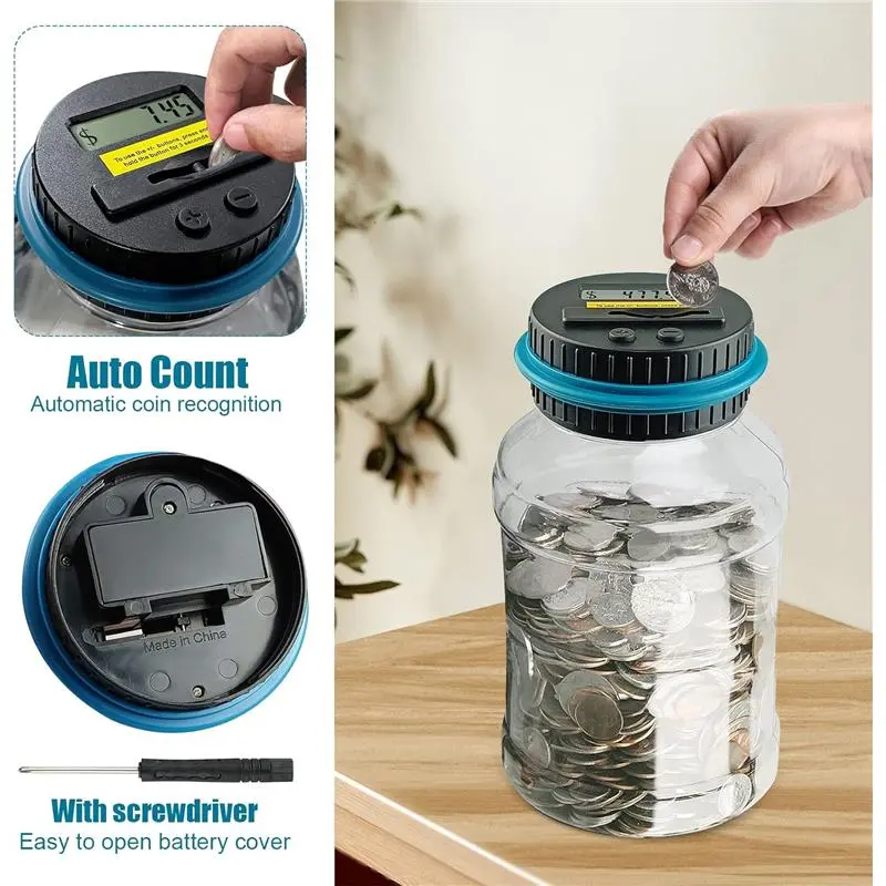 Coin Piggy Bank Counter LCD Counting Coin Money Bank (Blue) - TikTok Shop