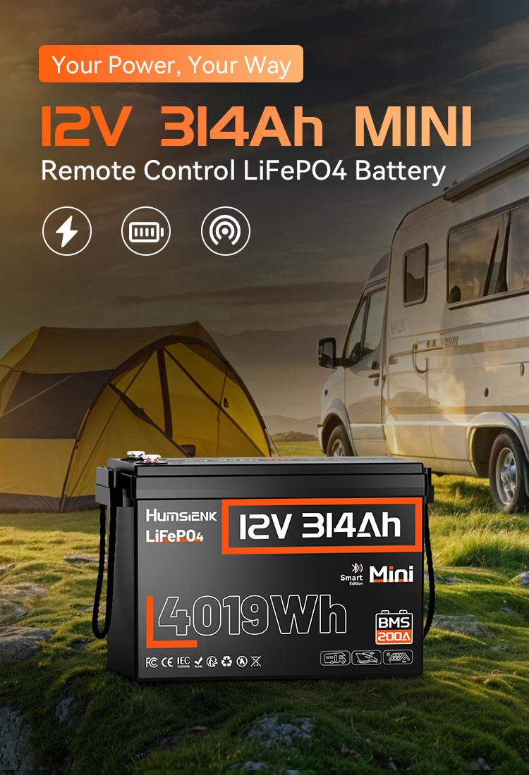 Humsienk 12V 314Ah LiFePO4 Bluetooth Lithium Battery Mini Size Lithium ...