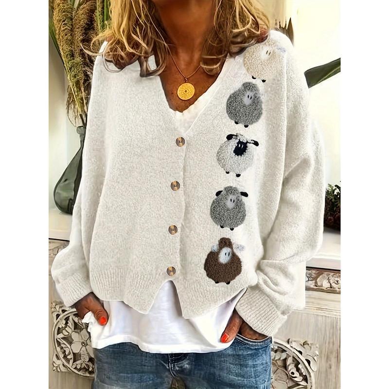 2025Women's Elegant 3D Sheep Embroidered Cardigan – Soft Acrylic Knit ...
