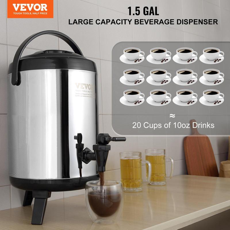 VEVOR Stainless Steel Insulated Beverage Dispenser, , 1.5 Gallon 6 ...