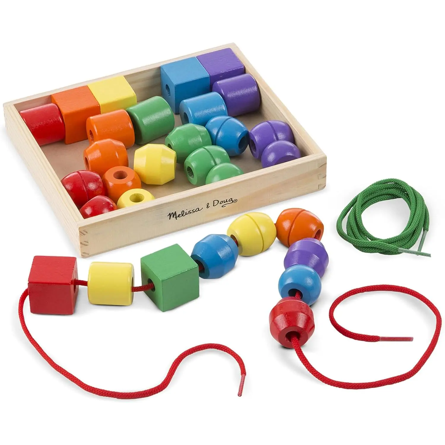Primary Lacing Beads - Educational Toy With 30 Wooden Beads and 2 Laces ...