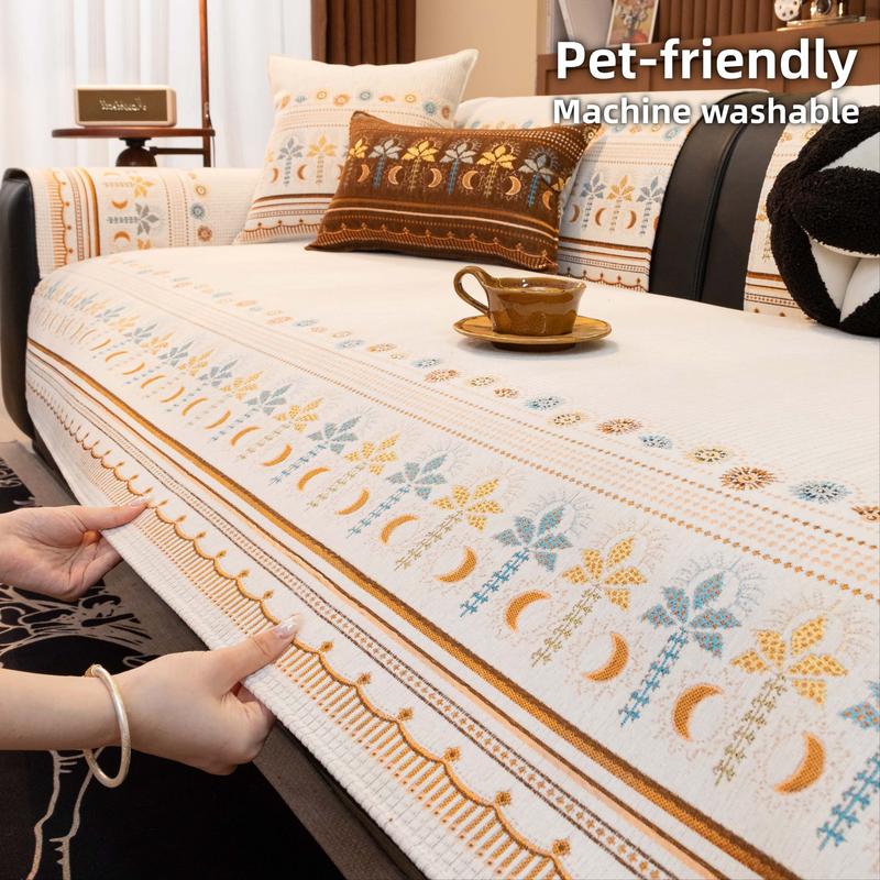 Boho Chenille Sofa Cushion Cover, 1 Count Pet-Friendly Anti-Scratch ...